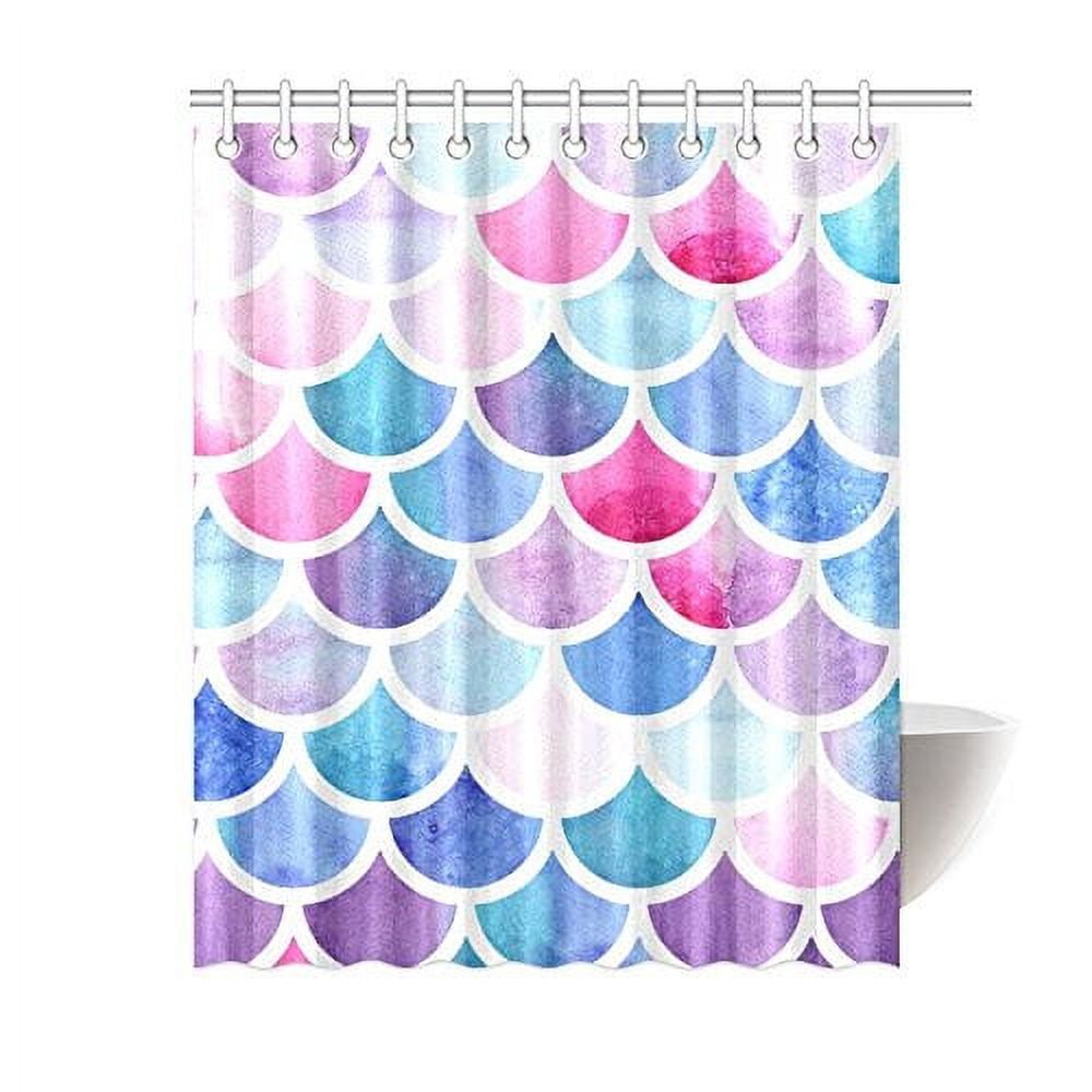 MKHERT Mermaid Colorful Fish Scale Polyester Fabric Bathroom Shower ...