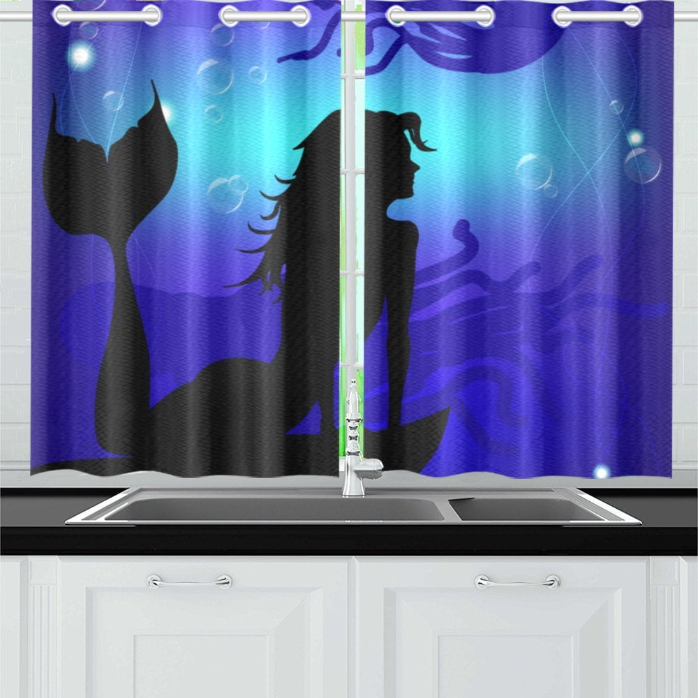 MKHERT Mermaid Fish Window Curtain Kitchen Curtains Window Treatments ...