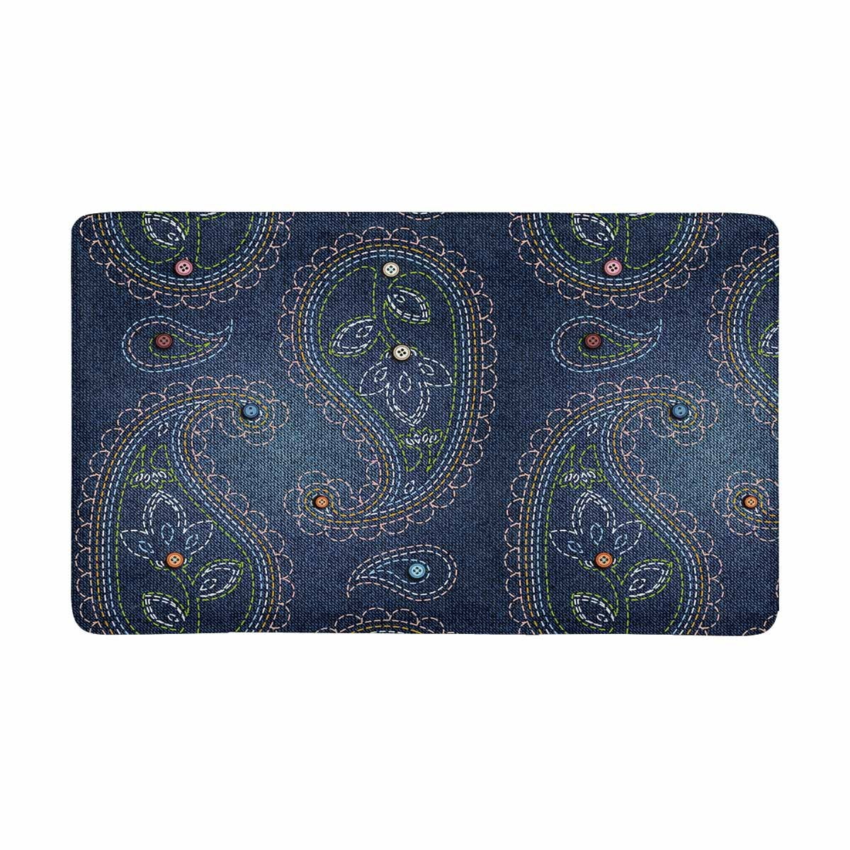 MKHERT Modern Blue Denim Pattern with Buttons and Paisley Doormat Rug ...