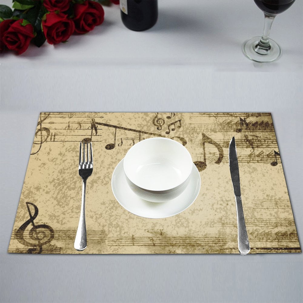 MKHERT Music Notes on Old Paper Sheet Placemats Table Mats for Dining ...