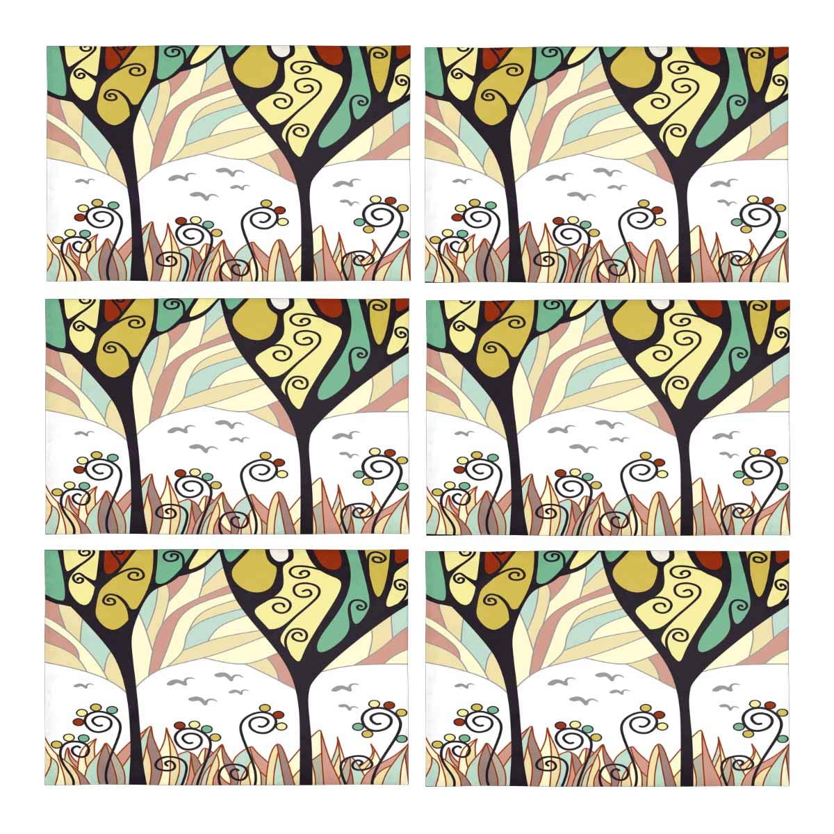 MKHERT Mysterious Forest with Stylized Trees Grass Flowers and Birds ...