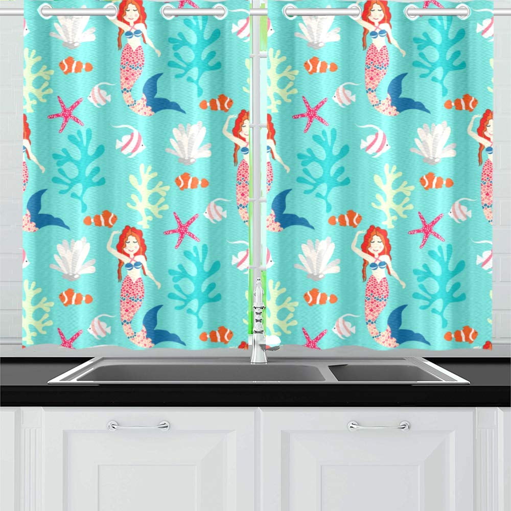 MKHERT Ocean Creature with Mermaid Window Curtains Kitchen Curtain Room ...