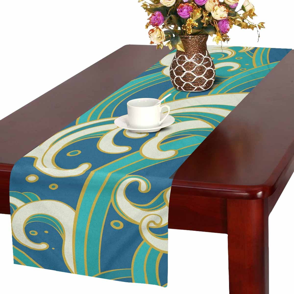 MKHERT Ocean Waves Table Runner For Wedding Party Decoration Kitchen ...