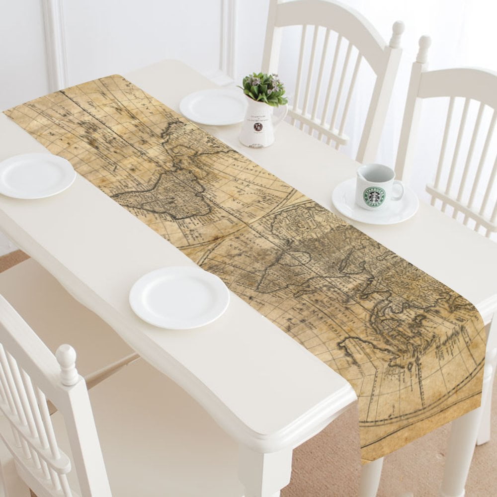 MKHERT Old Map Table Runner for Office Kitchen Dining Room Wedding ...