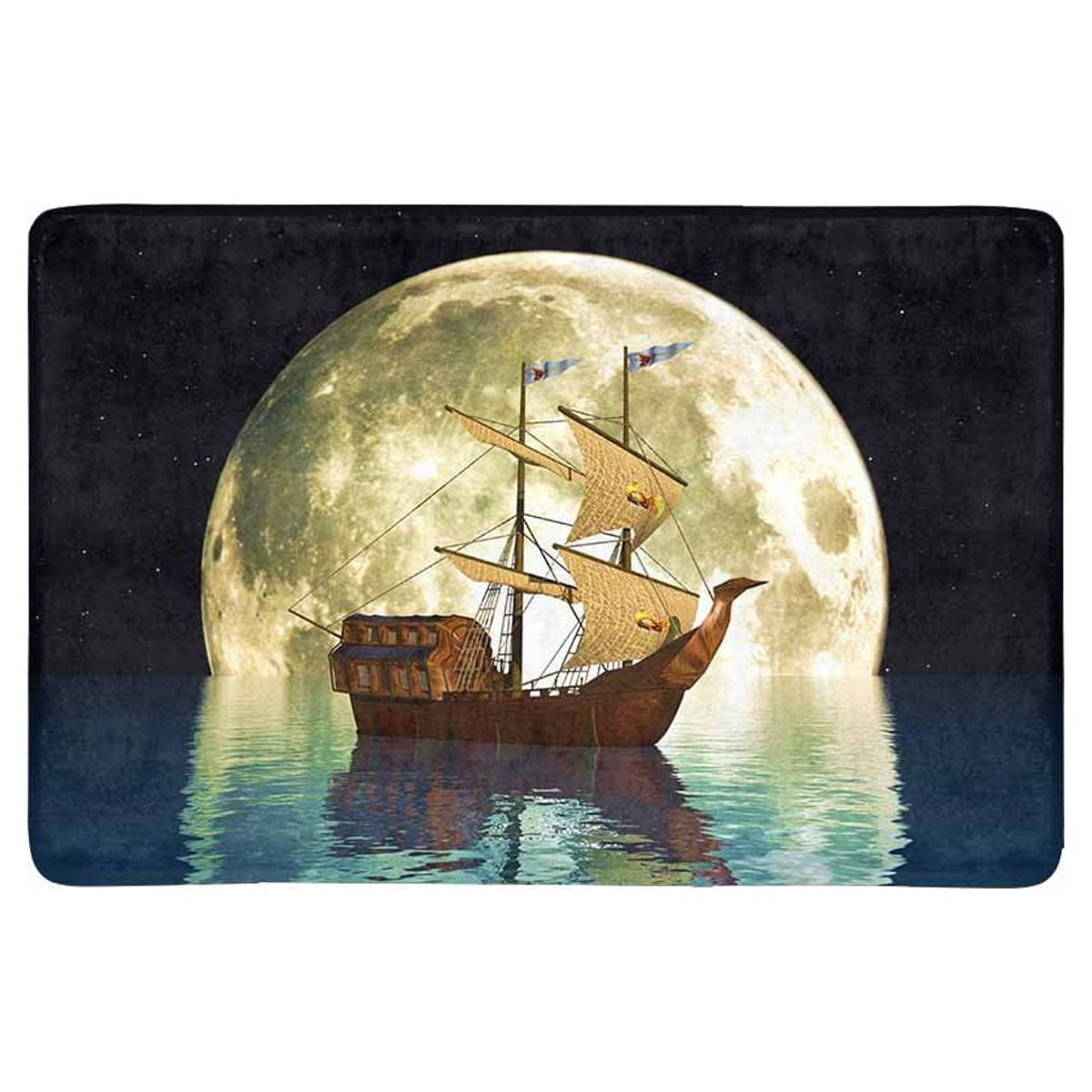 MKHERT Old Sailing Pirate Ship on Ocean with Full Moon Doormat Rug Home ...