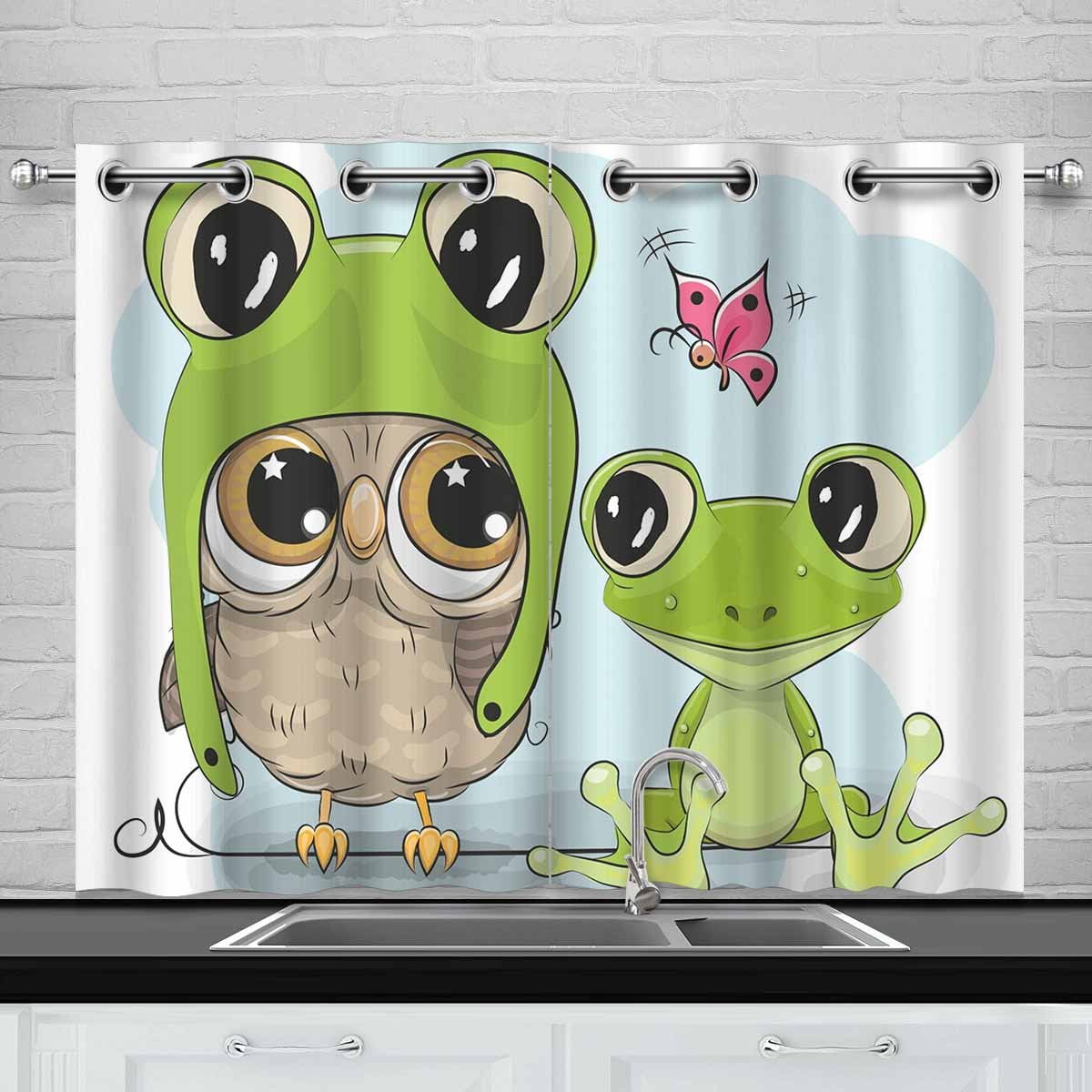 MKHERT Owl and Frog Window Curtain Kitchen Curtains Window Treatments ...