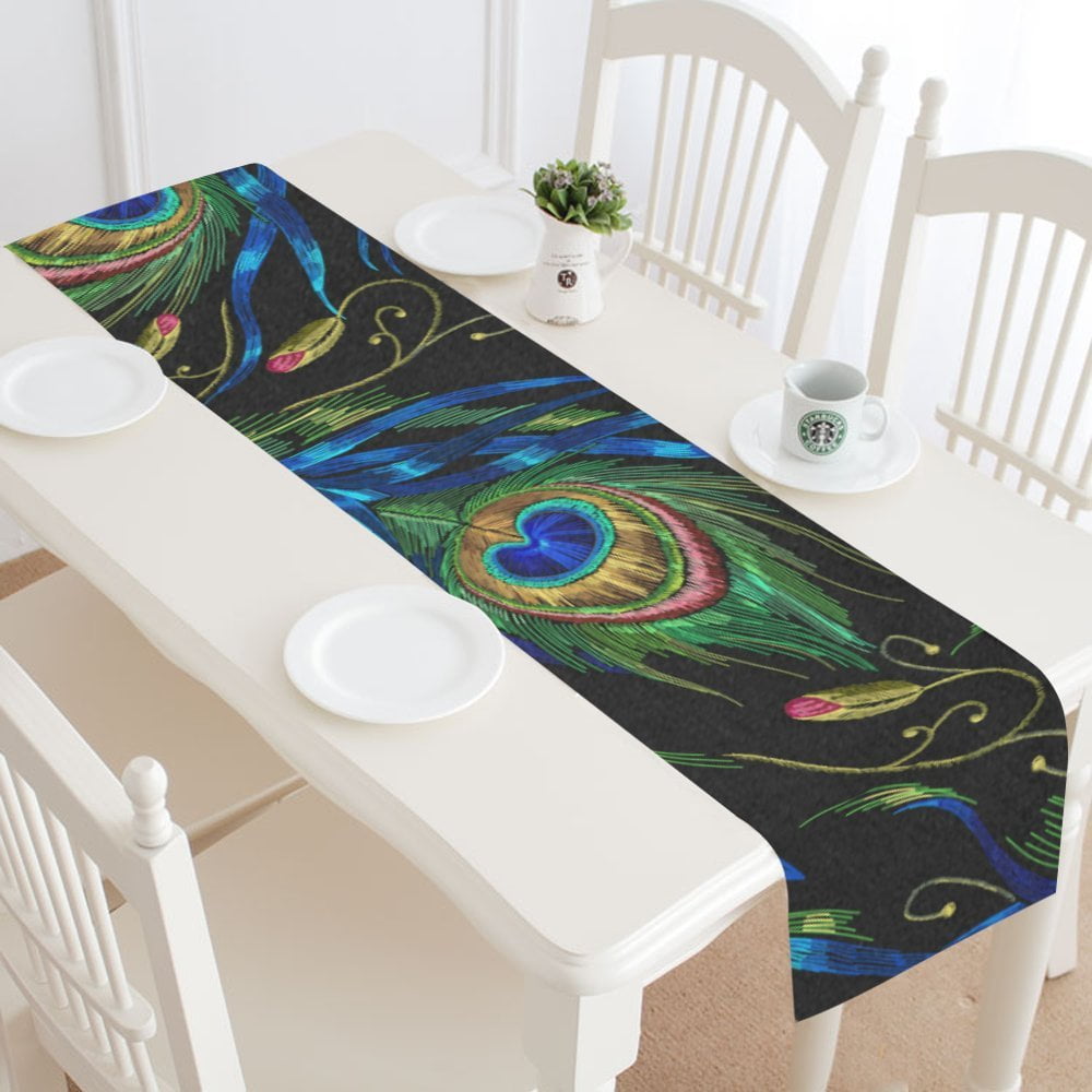 MKHERT Peacock Feather Table Runner for Wedding Party Banquet ...