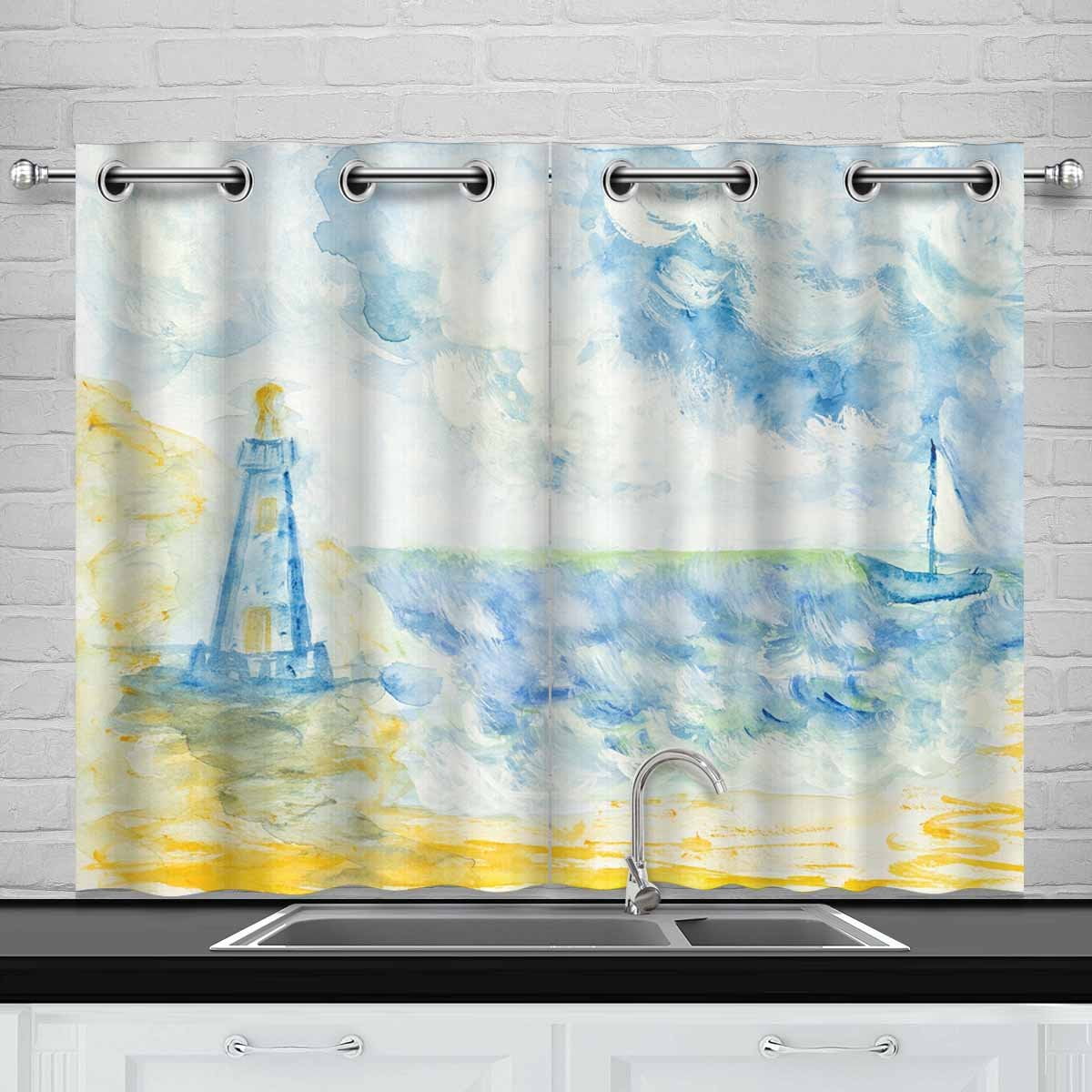 MKHERT Sea And The Lighthouse, Window Curtain Kitchen Curtains Window ...
