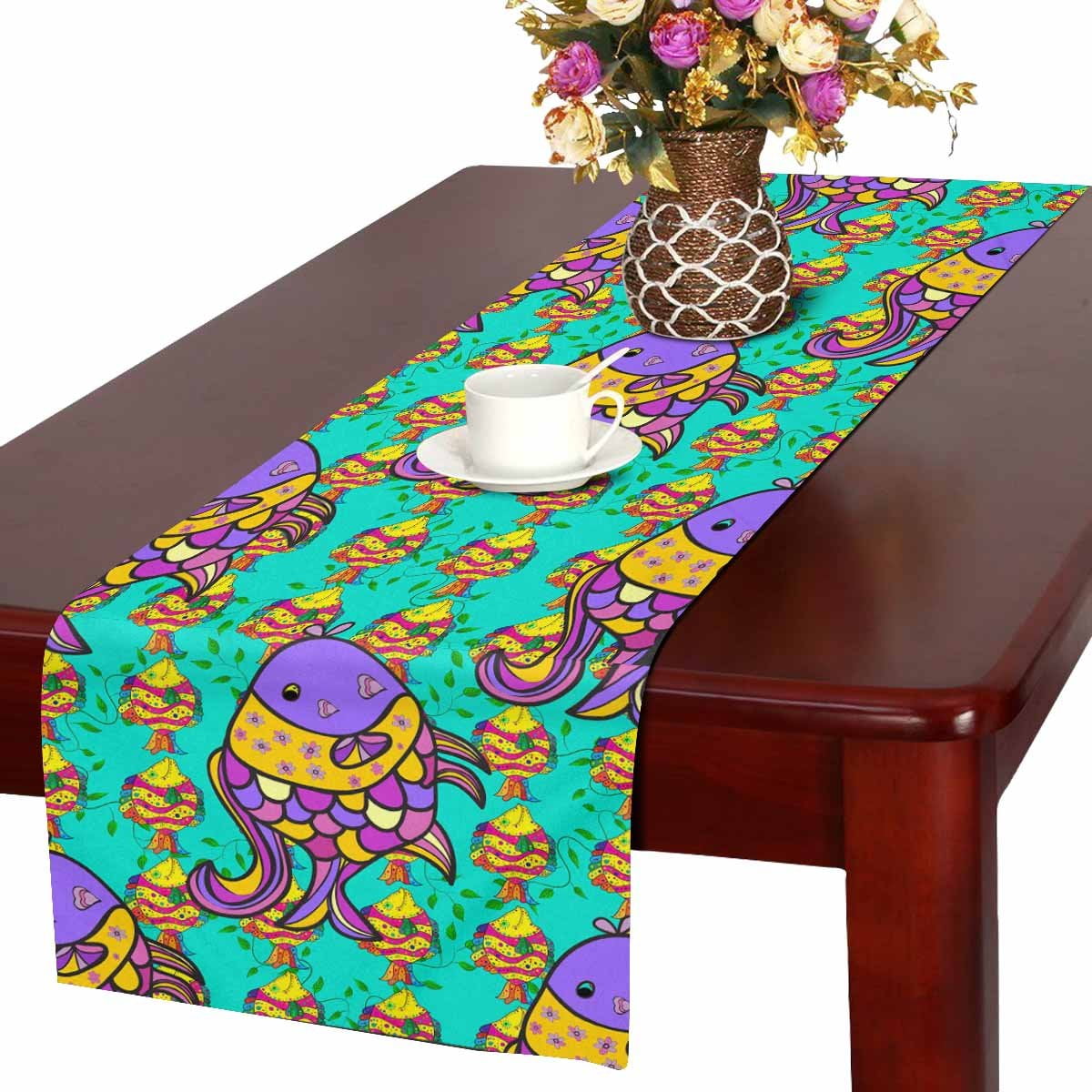 MKHERT Sea Ocean Fish Table Runner, Tropical Fish Table Cloth Runner ...