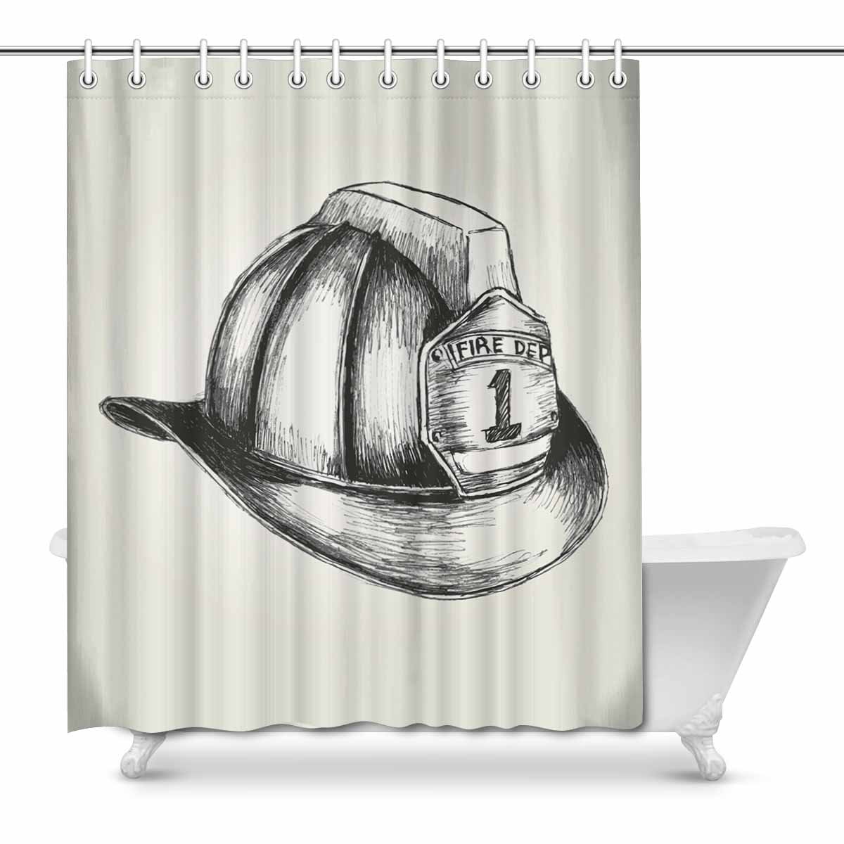 MKHERT Sketch Illustration Of a Firefighter Helmet Decor Waterproof ...