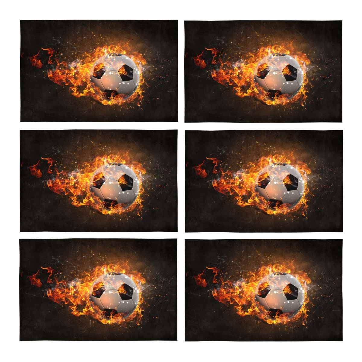 MKHERT Sports Decor Soccer Ball Burning in Fire Placemats Table Mats ...