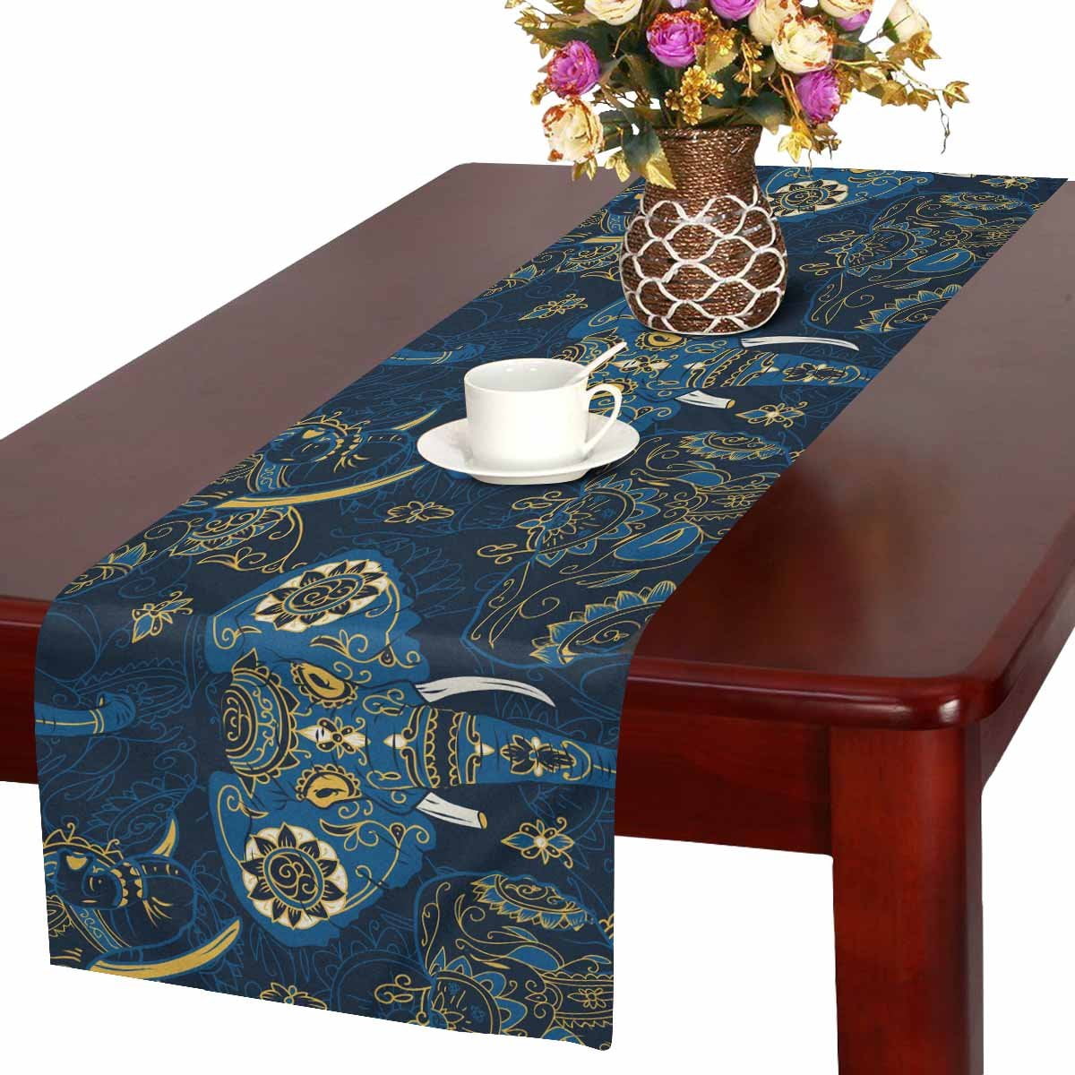 MKHERT Tribal Ethnic Elephant Table Runner, India Elephant Table Cloth ...