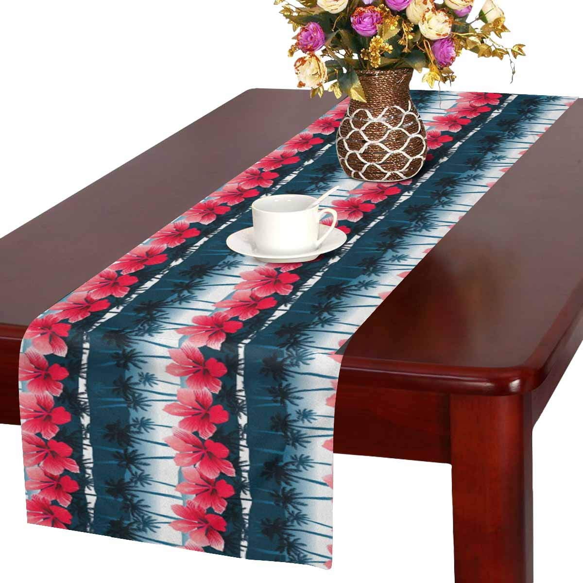 MKHERT Tropical Hibiscus Flowers with Blue Palm Trees Table Runner Home ...