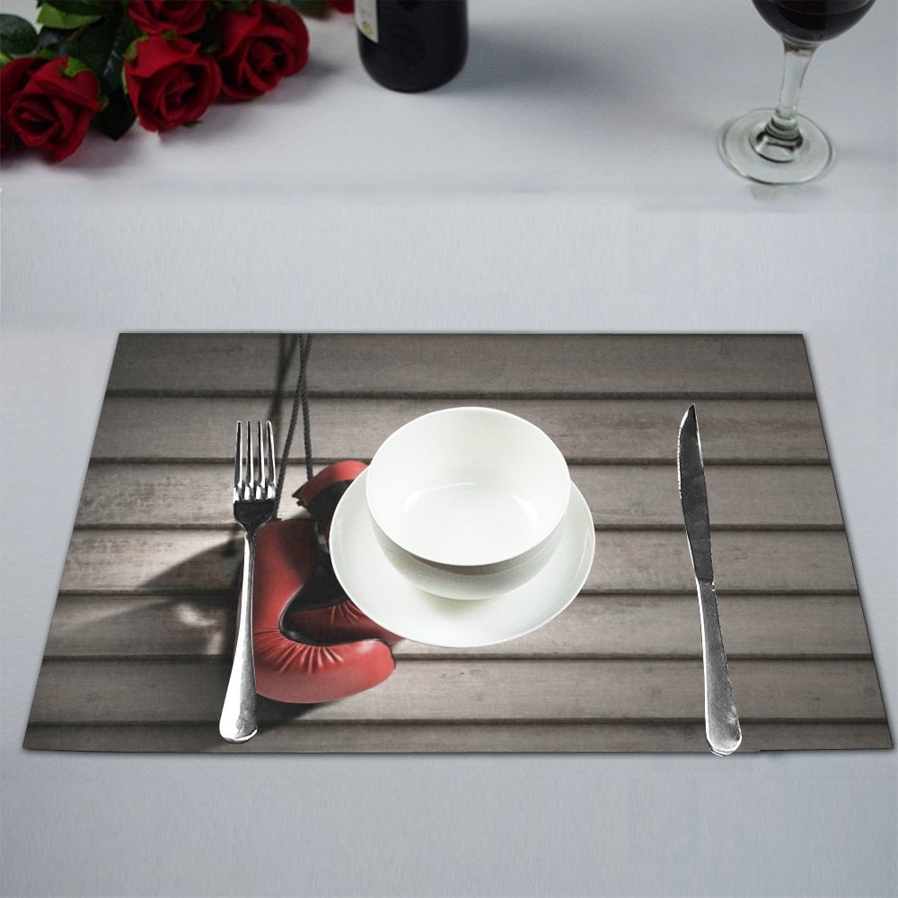 MKHERT Two Red Boxing Gloves above Wooden Desk Placemats Table Mats for ...
