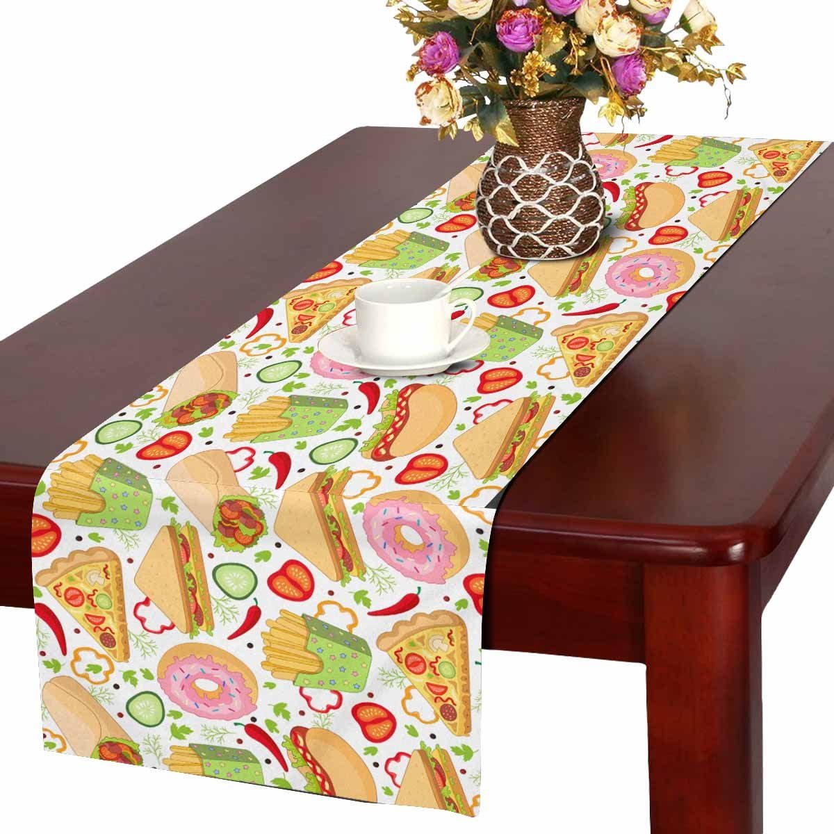 MKHERT Unique Food Table Runner, Cute Cartoon Table Cloth Runner for ...