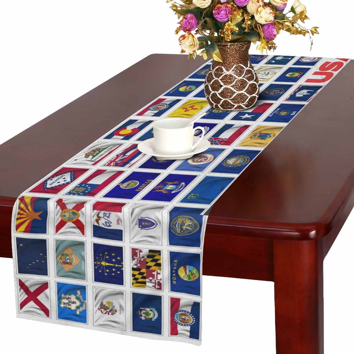 MKHERT United States of America States Flags Collection Table Runner ...