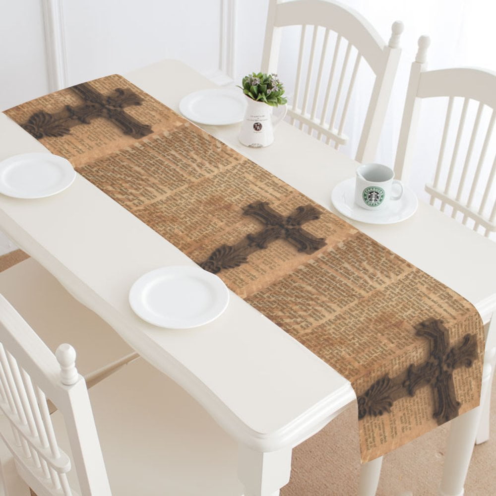 MKHERT Vintage Grunge Bible Verse Page and Cross Table Runner Home ...