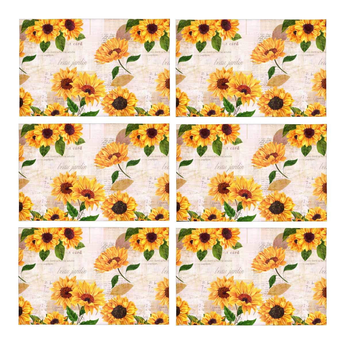 MKHERT Vintage Sunflowers On Postcards Newspaper Placemats Table Mats ...