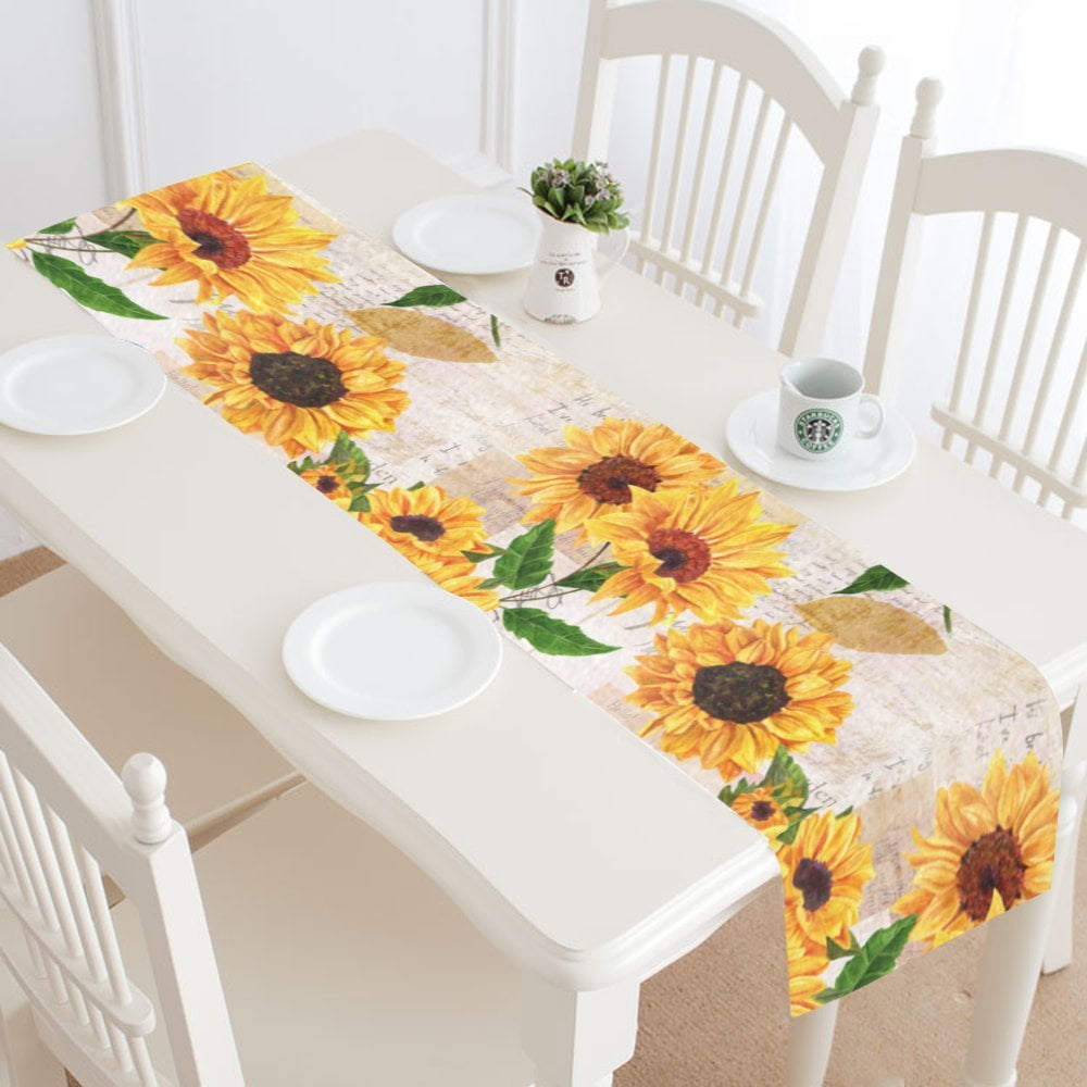 MKHERT Vintage Sunflowers on Postcards Newspaper Table Runner Home ...