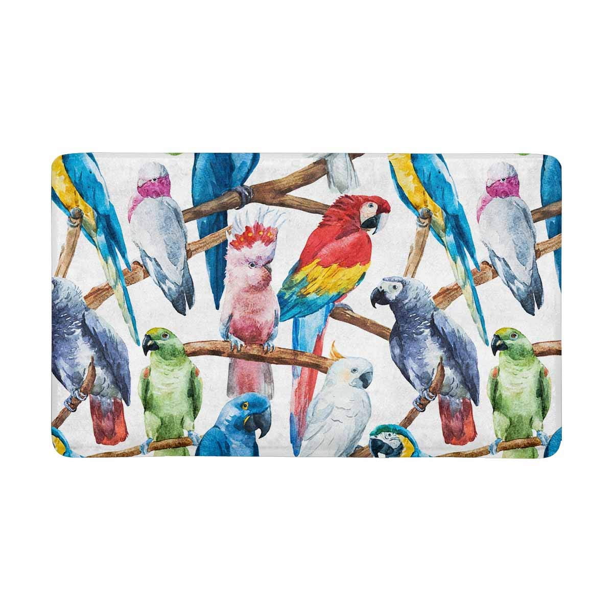 MKHERT Watercolor Bright Parrot Tropical Bird Cockatoos Doormat Rug ...