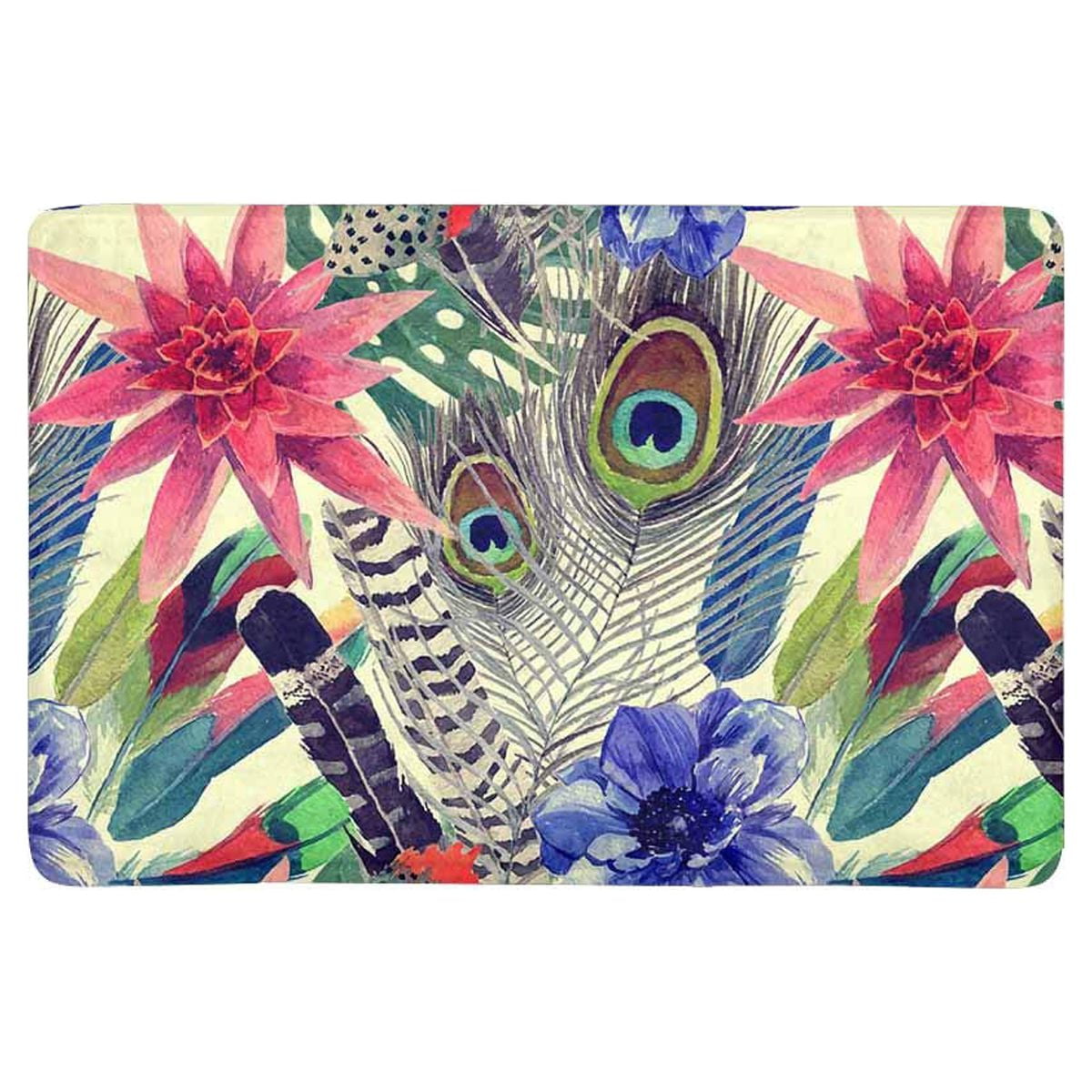 MKHERT Watercolor Exotic Flowers and Peacock Feathers Doormat Rug Home ...