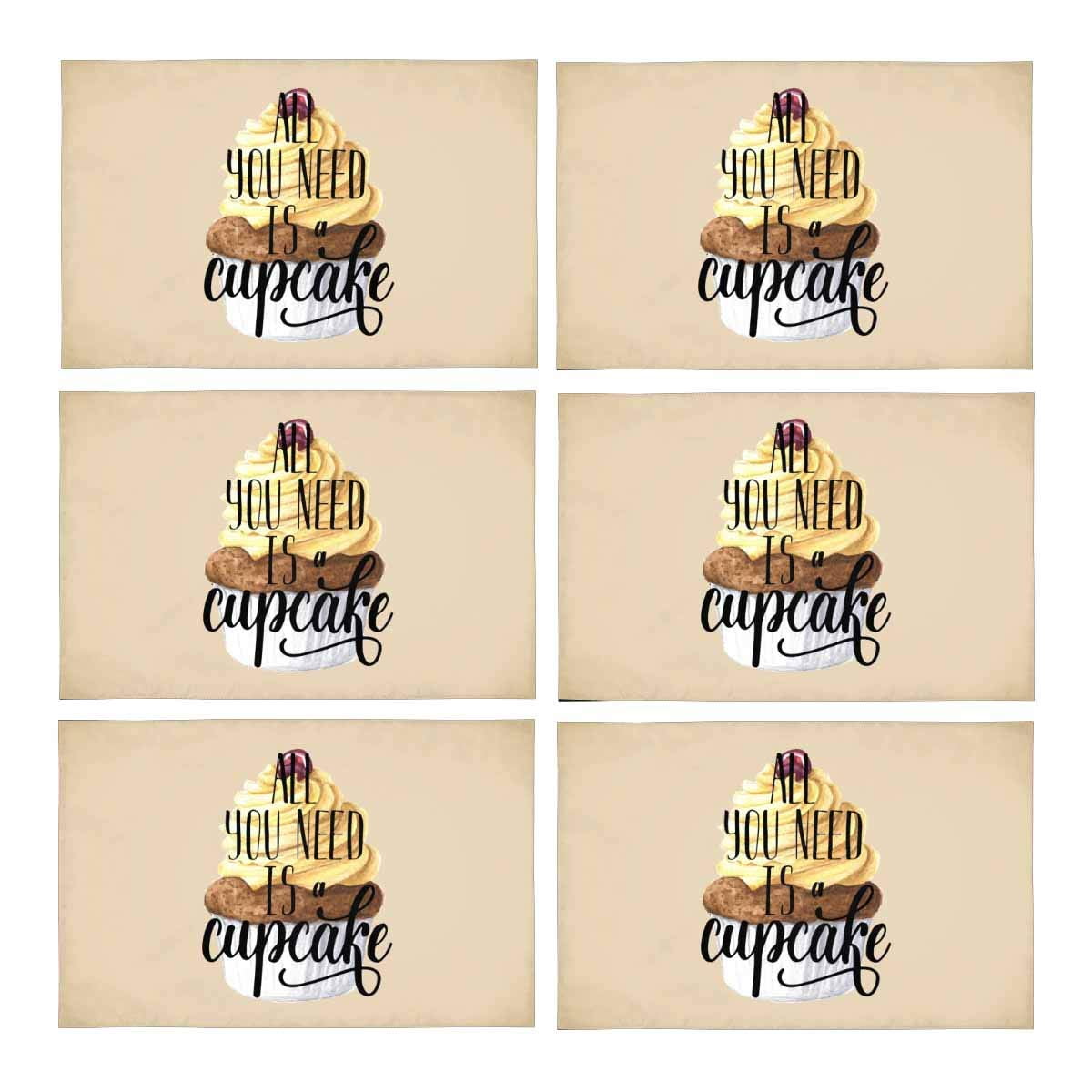MKHERT Watercolor Funny Quotes All You Need is A Cupcake Placemats ...