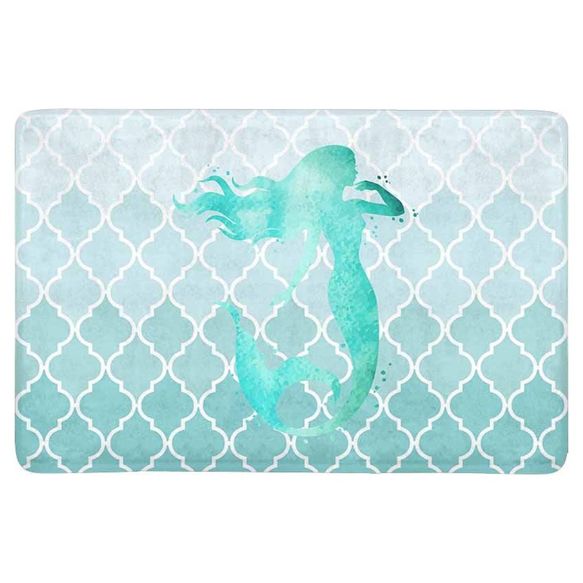 MKHERT Watercolor Mermaid Silhouette with Teal Moroccan Trellis Doormat ...