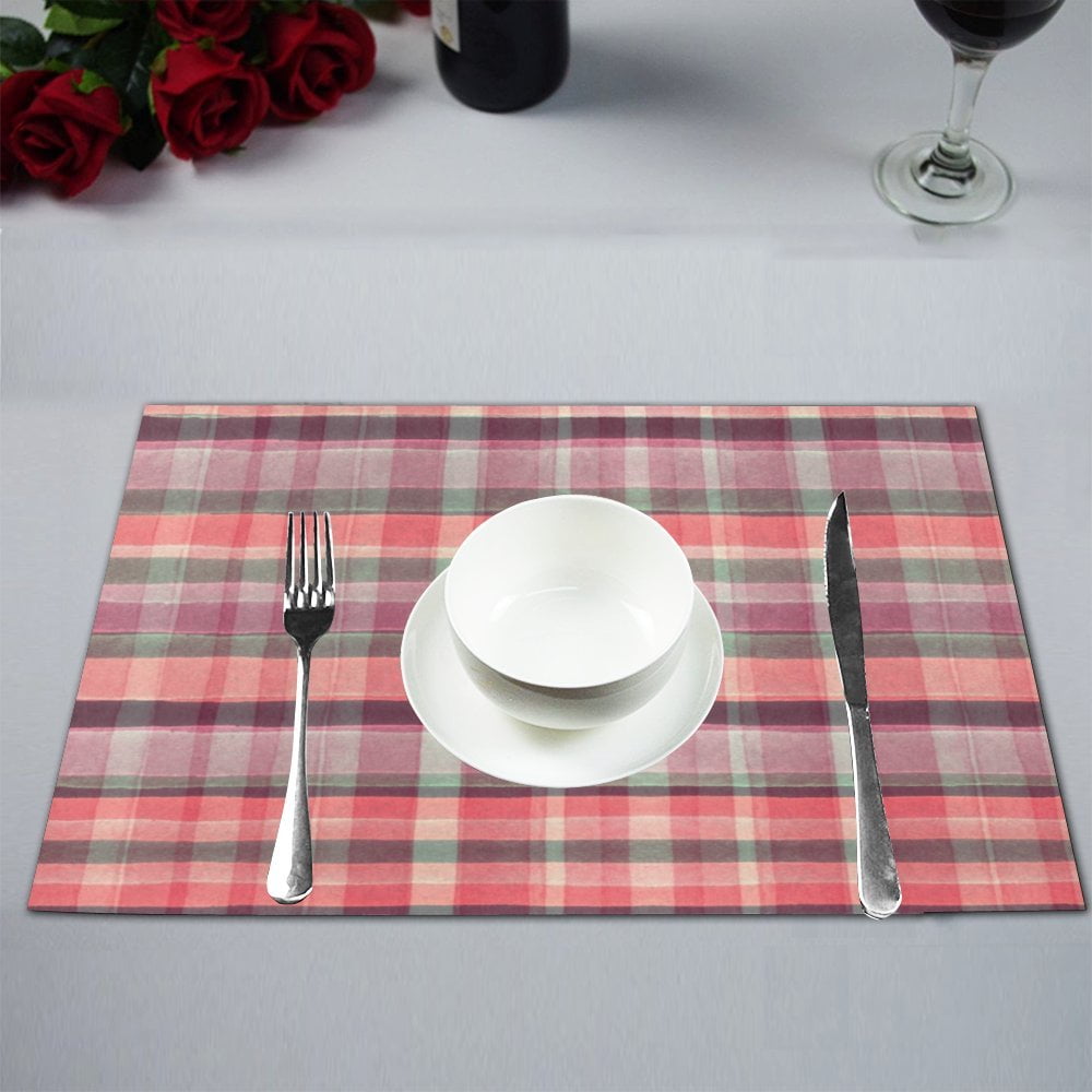 MKHERT Watercolor Red Checkered Plaid, Elegant Gingham Check Placemats ...