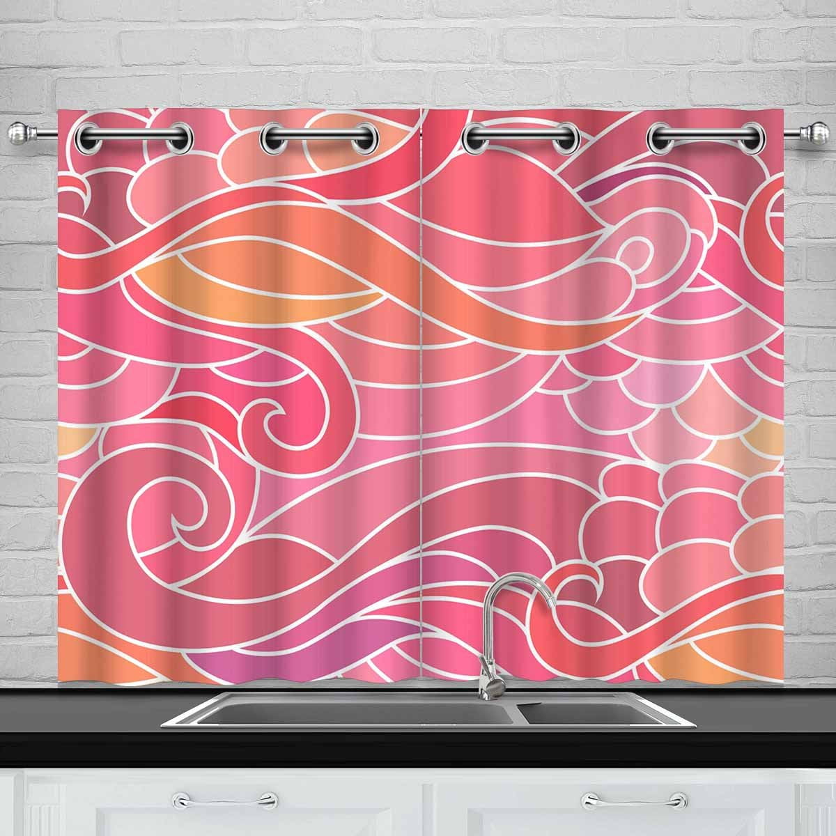 MKHERT Wavy Curly Ocean Window Curtain Kitchen Curtains Window ...