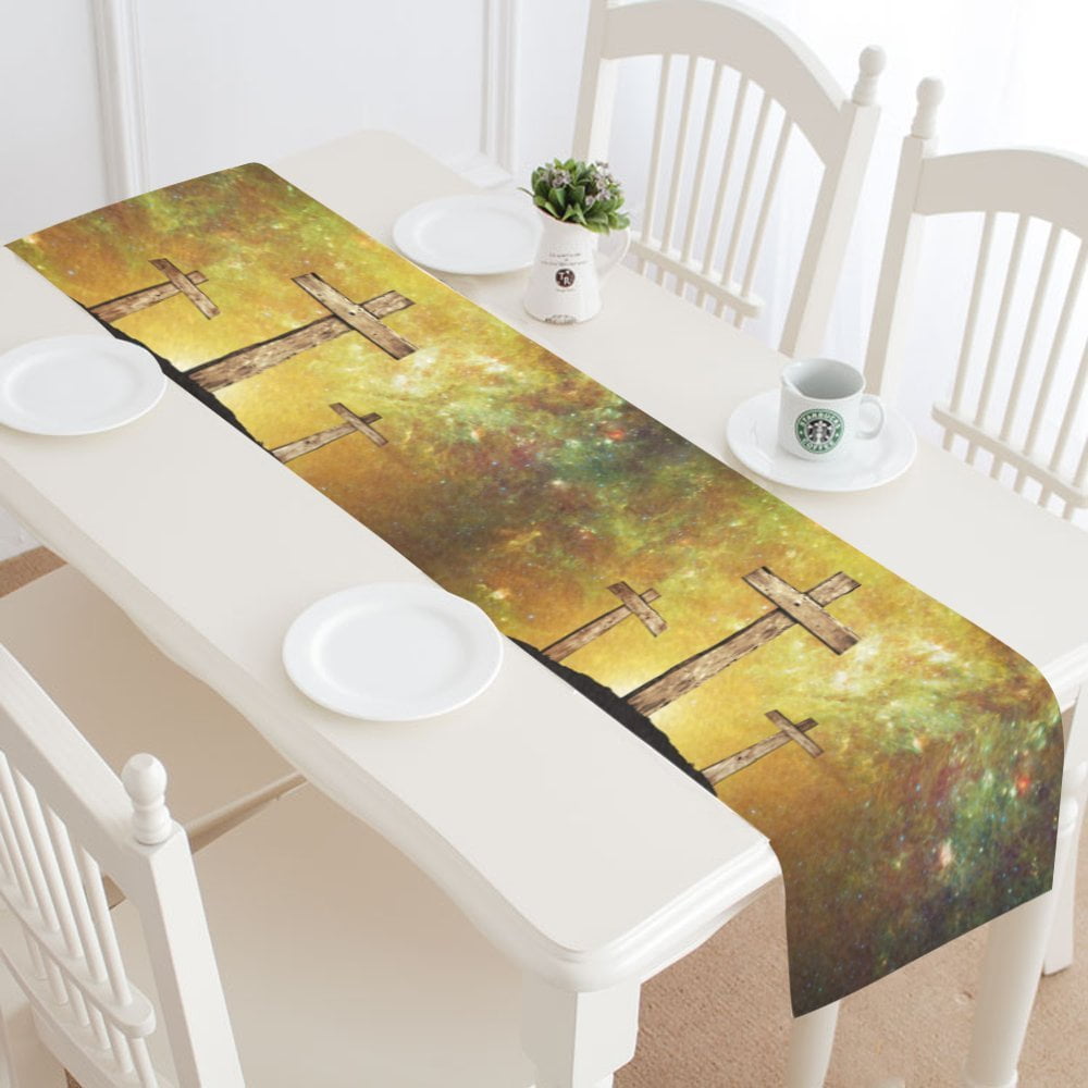 MKHERT Wooden Crosses in Galaxy Space Stars Table Runner for Office ...