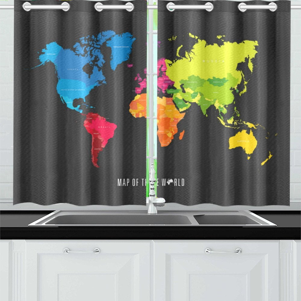 MKHERT World Map Window Curtain Kitchen Curtains Window Treatments ...