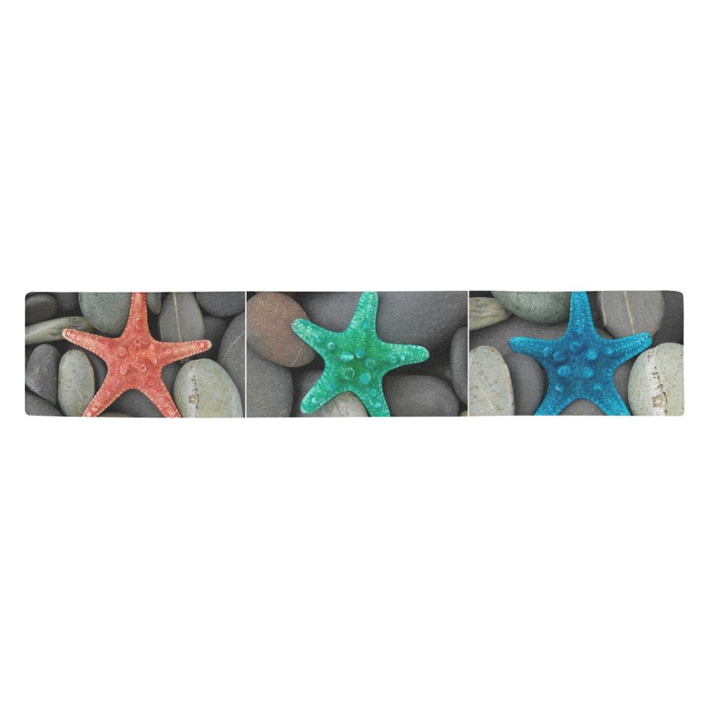 MKHERT colorful Starfish and beach pebbles Table Runner for Wedding ...