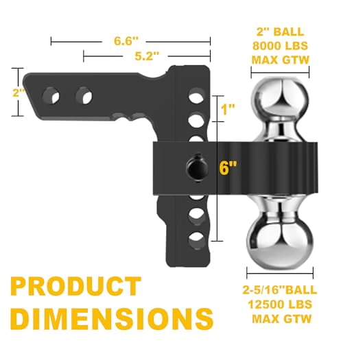 MKING Adjustable Trailer Hitch 6 Inch Drop/Rise Aluminum Tow Hitch Fit ...