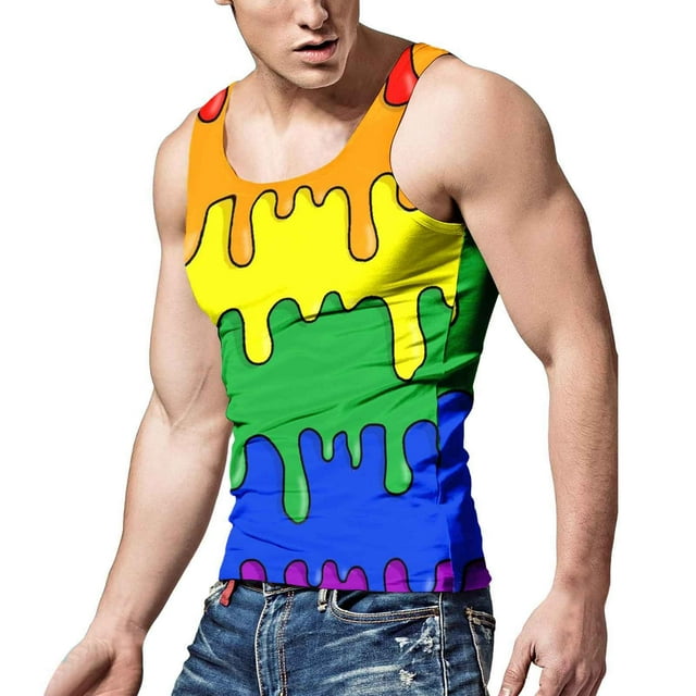 Mkjlwj Mens Summer Carnival Rainbow Vest With Unique Personality