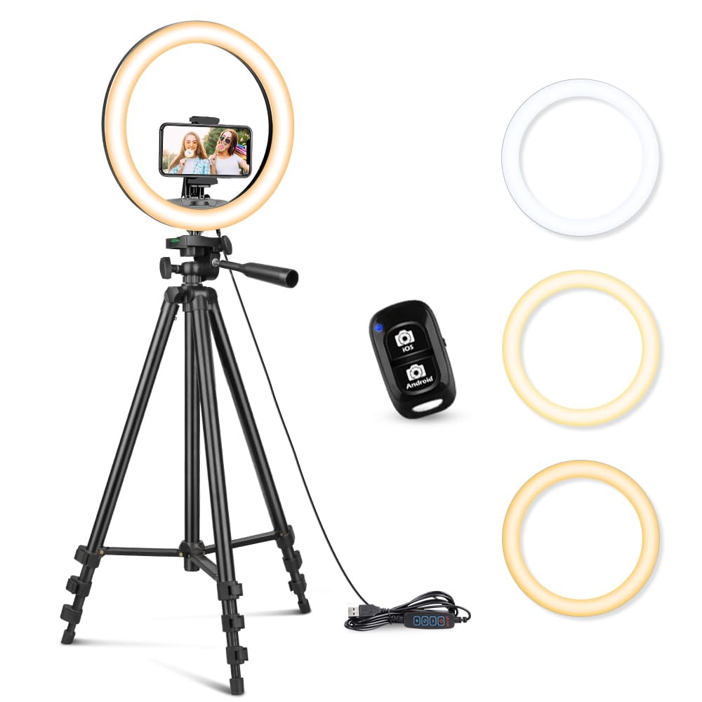 MKKE 10'' Ring Light with 50'' Extendable Tripod Stand, LED Circle ...