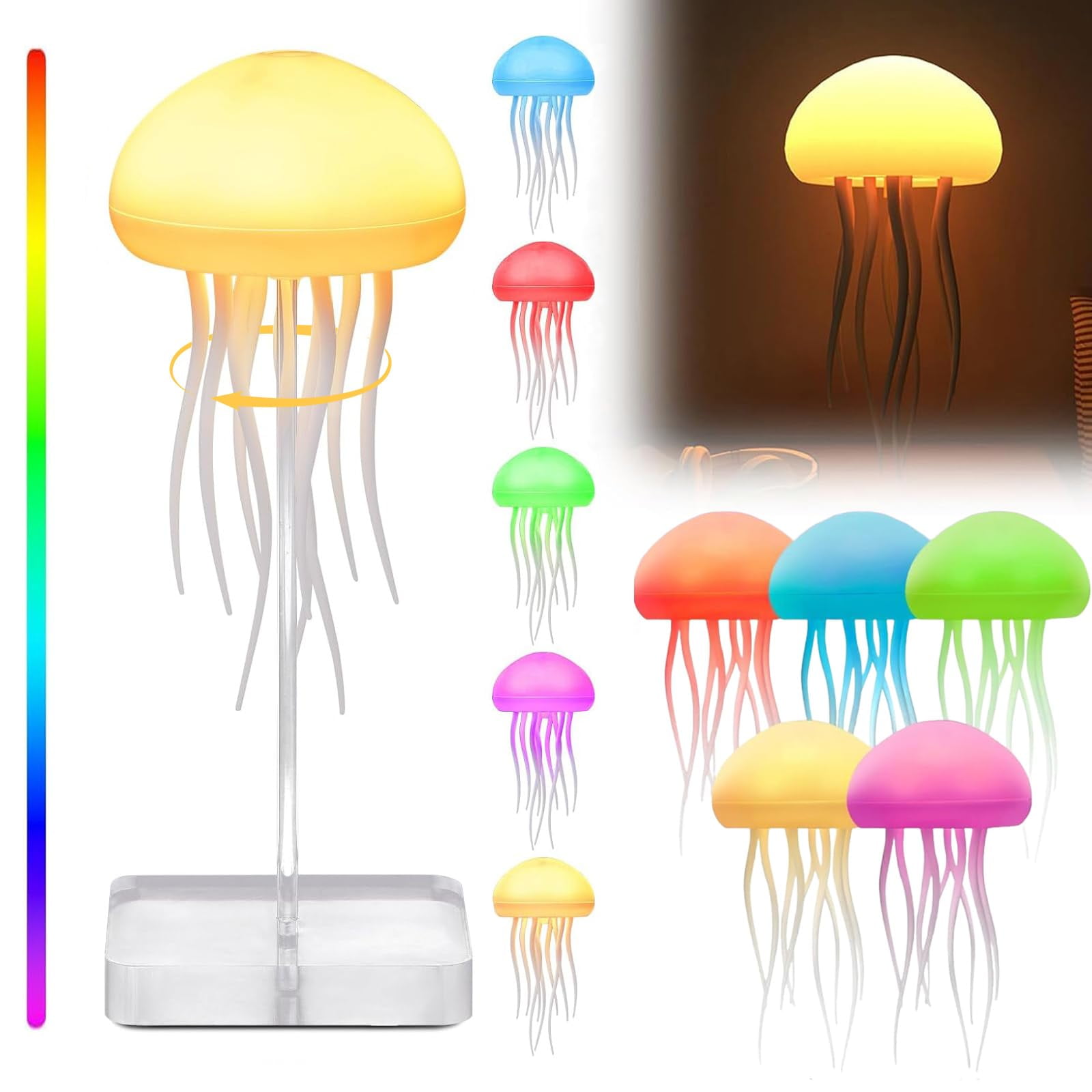 MKKE LED Jellyfish Lamp RGB Gradient Jelly Fish Light Lamp Voice ...
