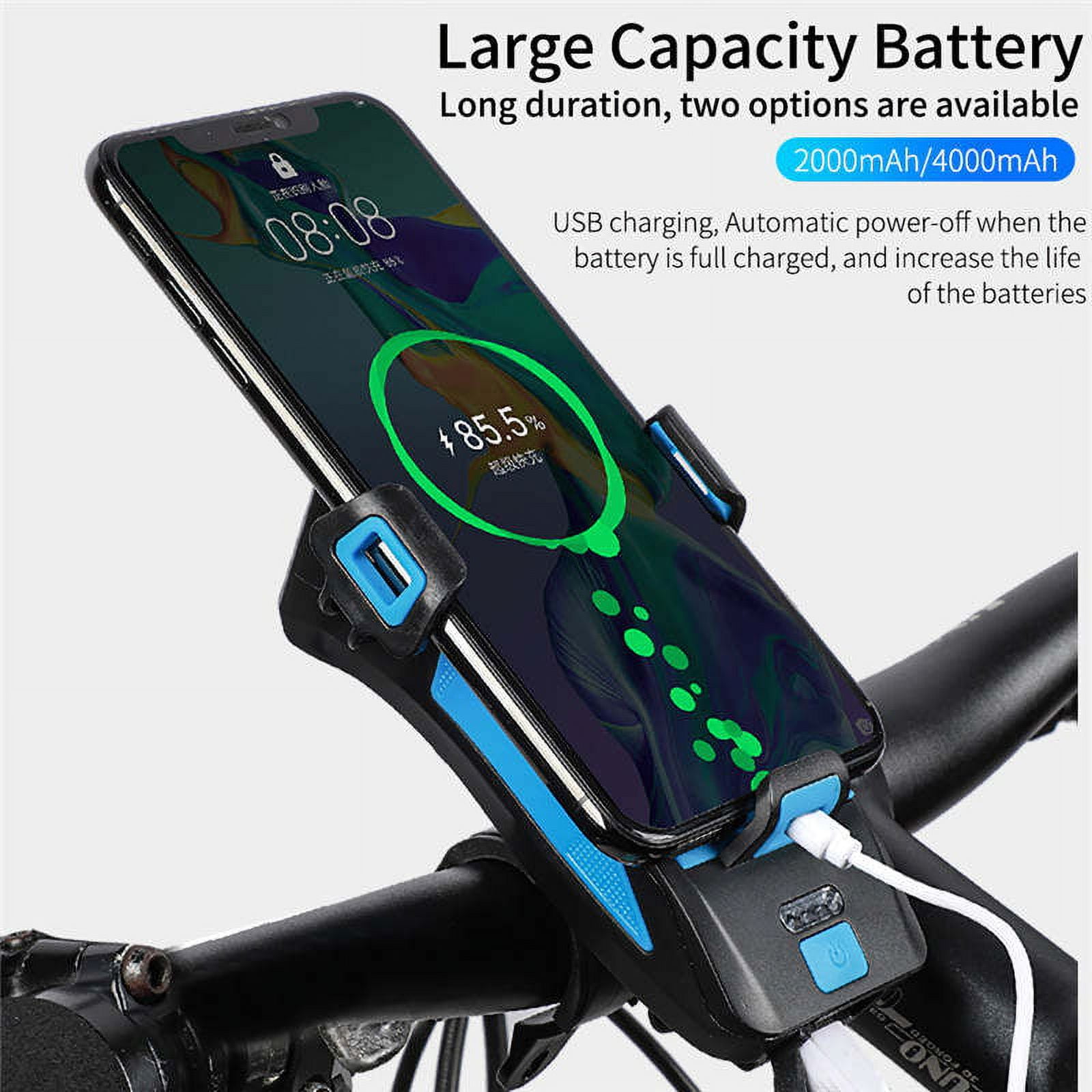 MKL Innovations® Four in One Bike Head Light w/ Three mode Flashlight, Horn, PowerBank and Phone ...