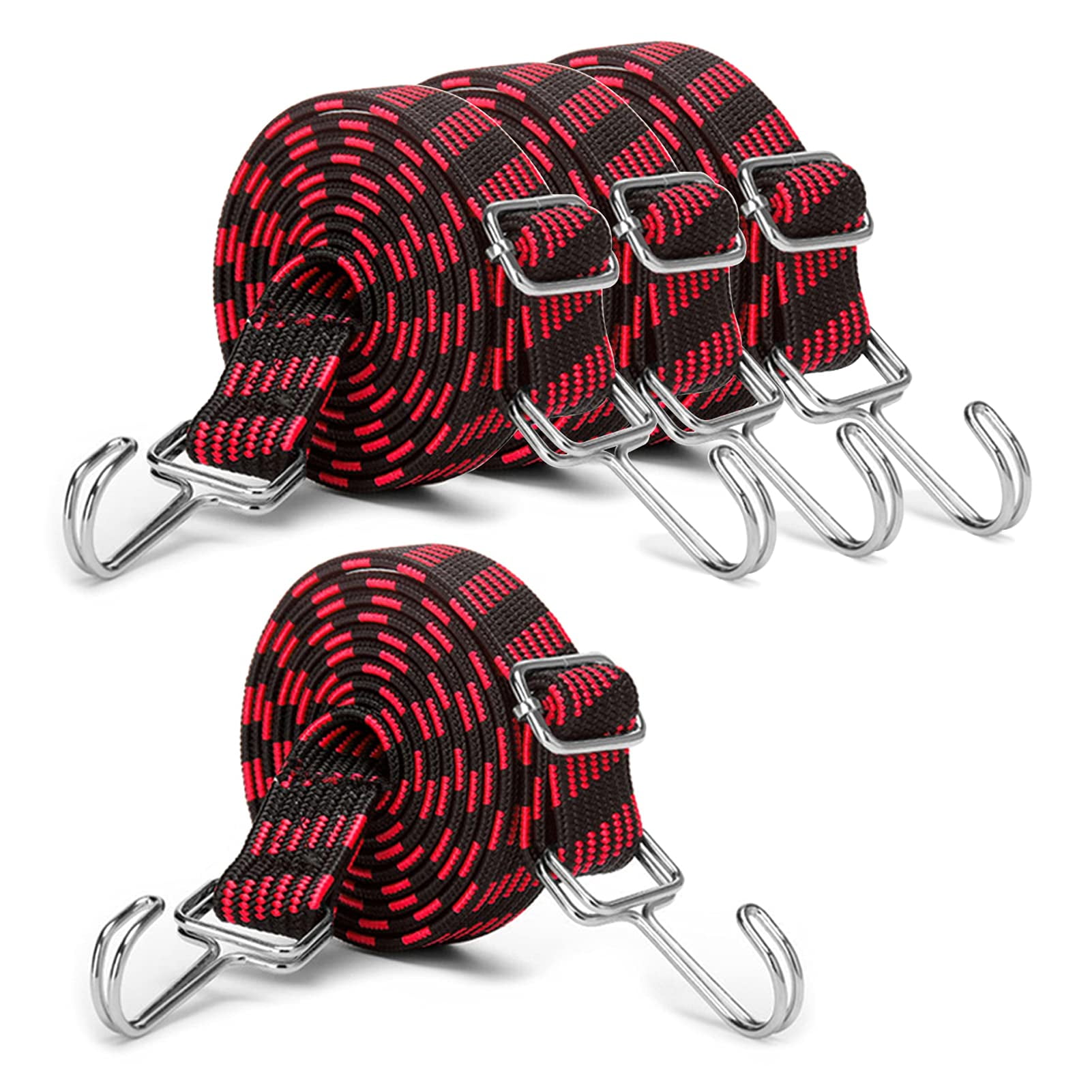 "MKLZ Heavy Duty Bungee Cords with Adjustable Flat Rubber Ends, 4 Set ...