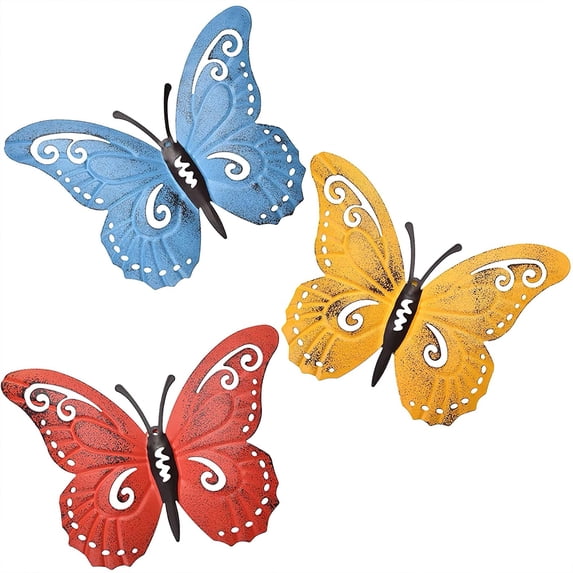 MKLZ Unique Beautiful Butterfly Metal Wall Art, 3 Piece Decor for ...