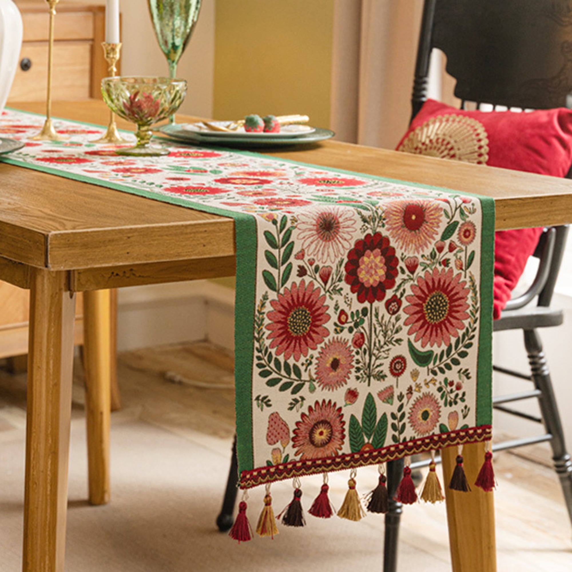 MKLZ Colorful Flower Table Runner 14" x 78", Dust-proof Tassel ...