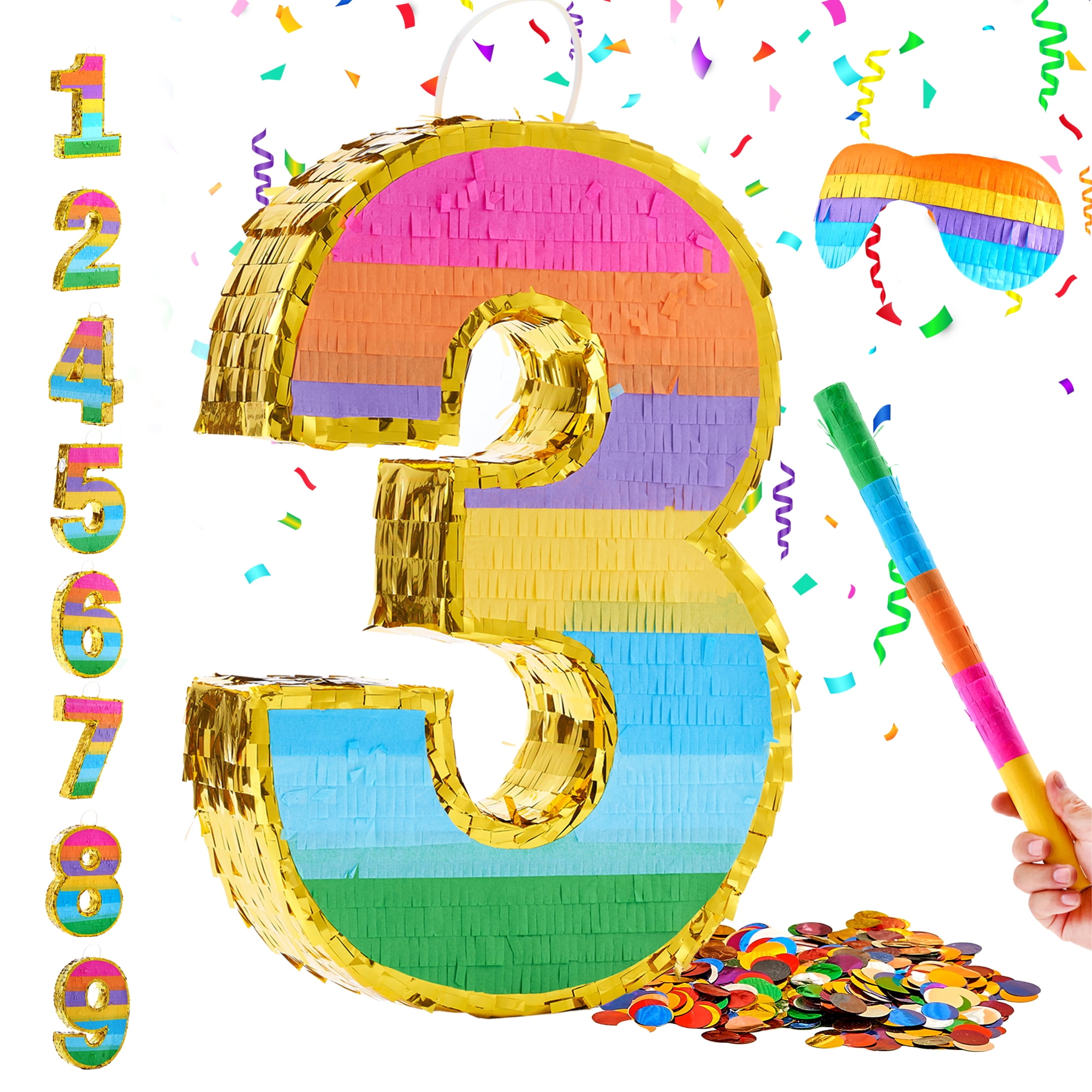 MKLZ Number 3 Pinata, Party Decoration with Blindfold, Stick and ...