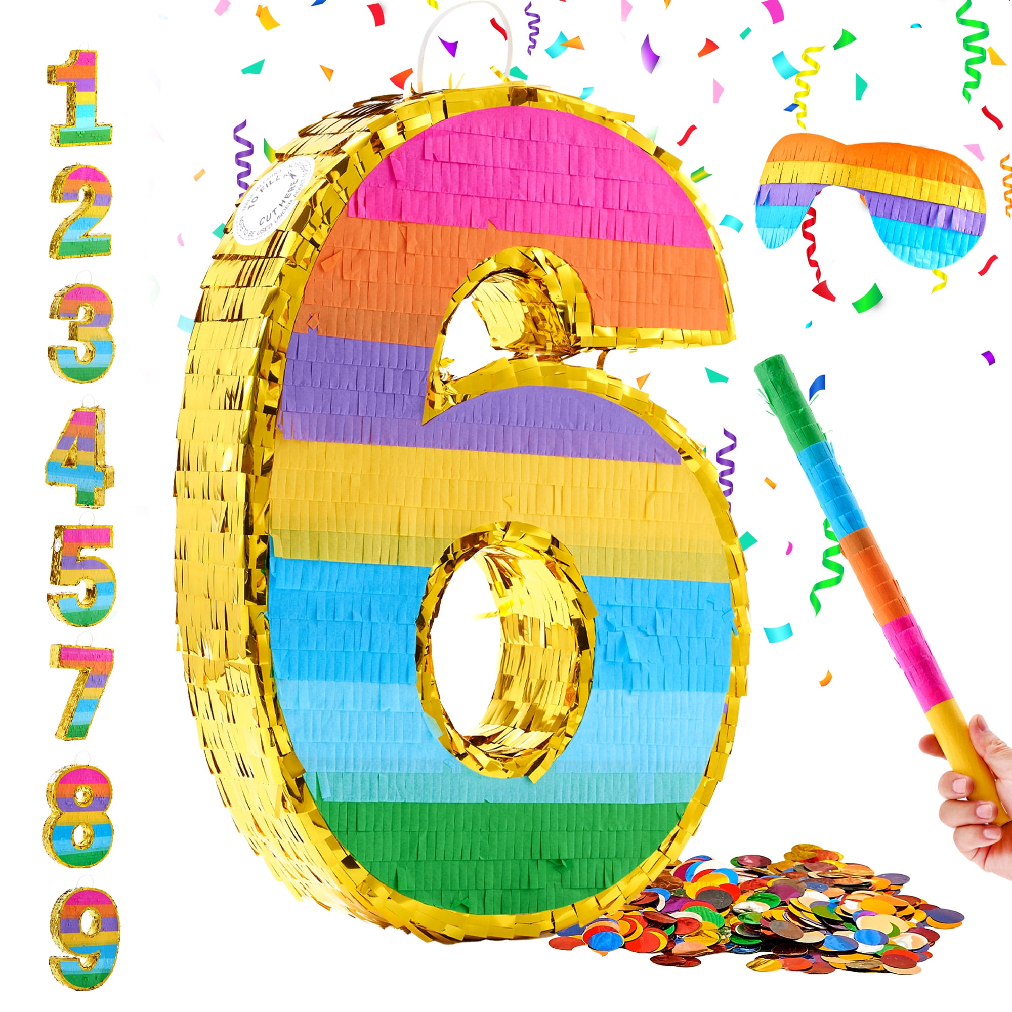 MKLZ Number 6 Pinata, Party Decoration with Blindfold, Stick and ...