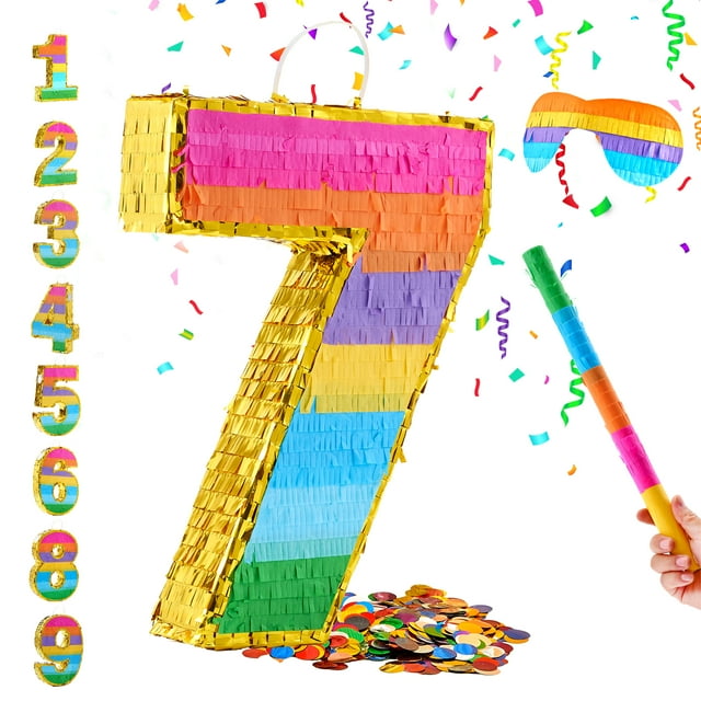MKLZ Number 7 Pinata, Party Decoration with Blindfold, Stick and ...
