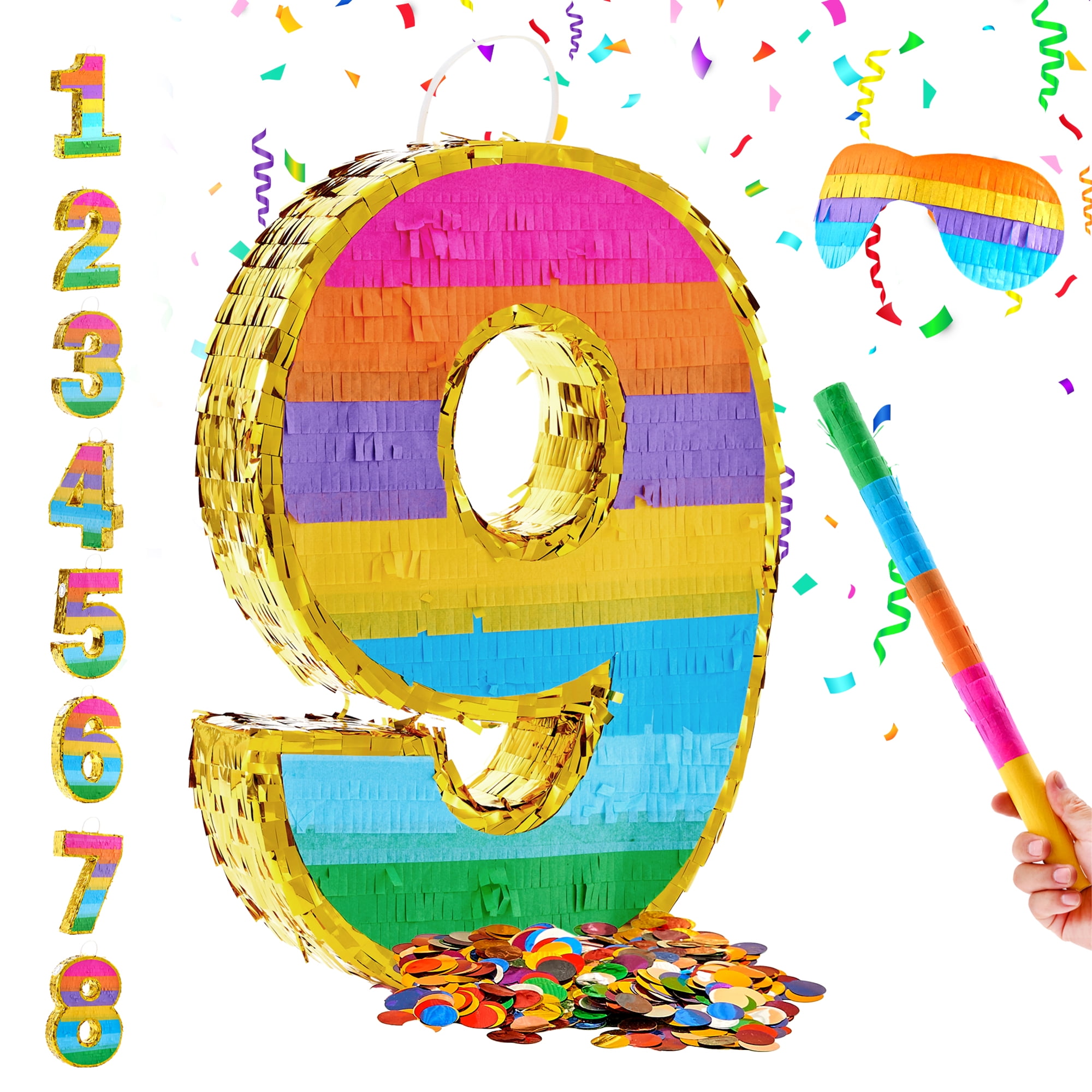MKLZ Number 9 Pinata, Party Decoration with Blindfold, Stick and ...