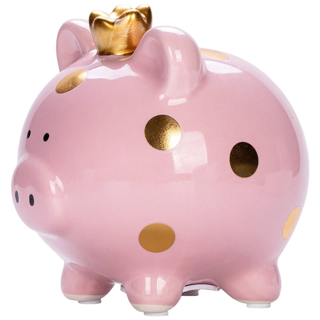 MKLZ Unique Kids Crown-Shaped Piggy Bank, Small Pink Ceramic Coin ...