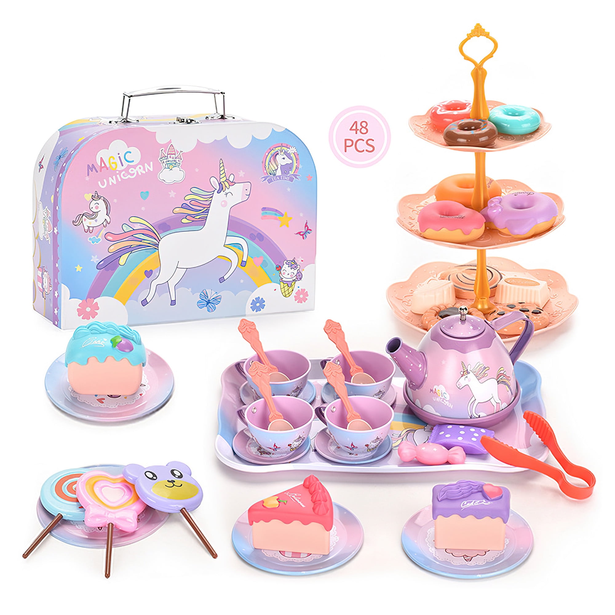 MKLZ Play Food for Girls, 48-Piece Toy Kitchen Set, Afternoon Tea ...