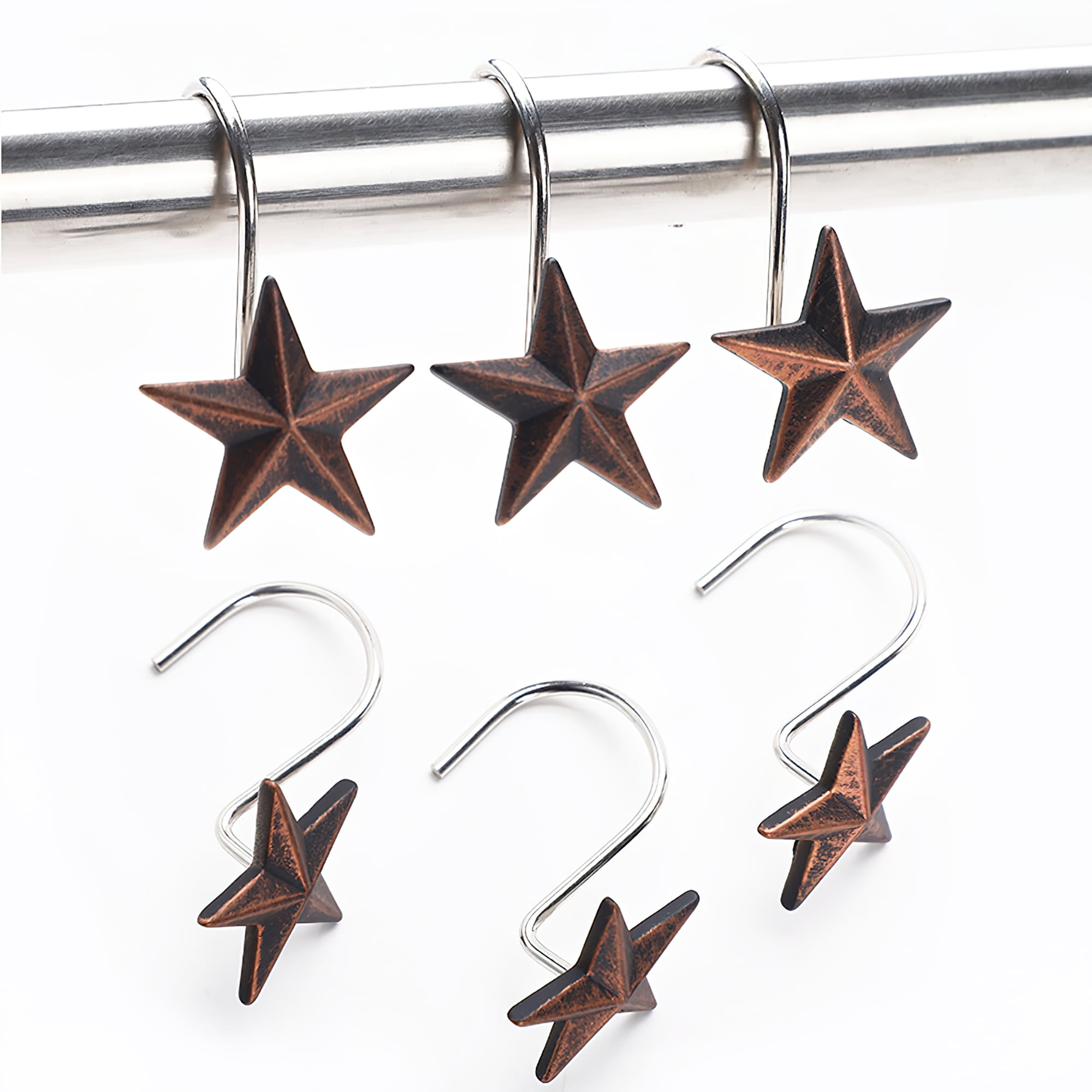 MKLZ Shower Curtain Hooks Set, Metal Star Decorative Bathroom Rod Rings ...