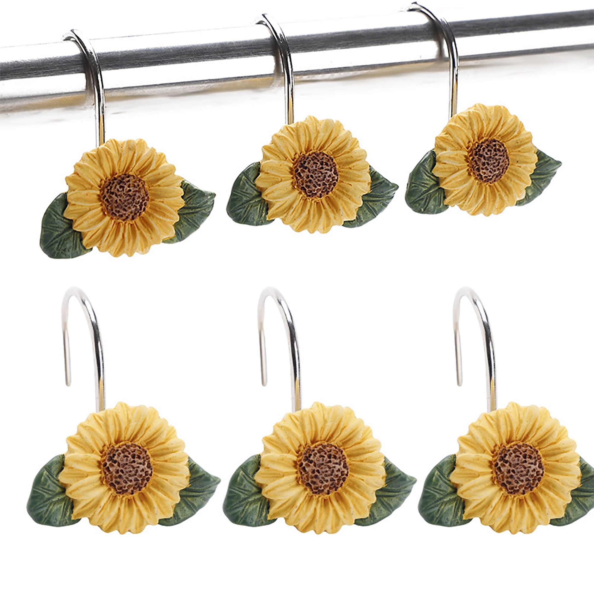 "MKLZ Sunflower Shower Curtain Hooks Set of 12, Resin and Metal, Rust ...