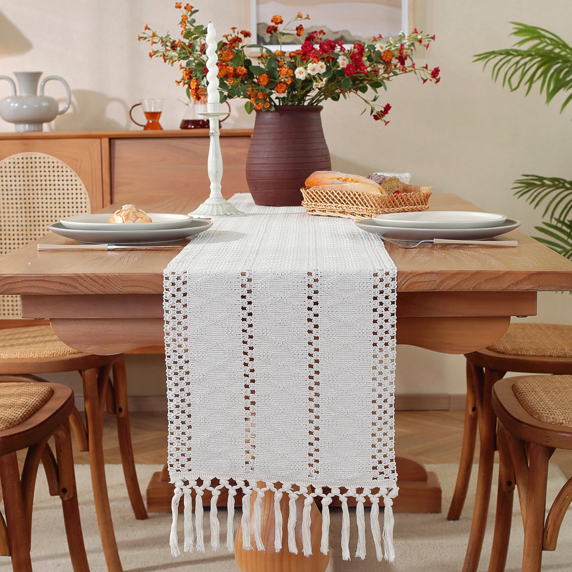 MKLZ White Linen Table Runner 12" x 70", Dust-proof Tablecloth Runner ...