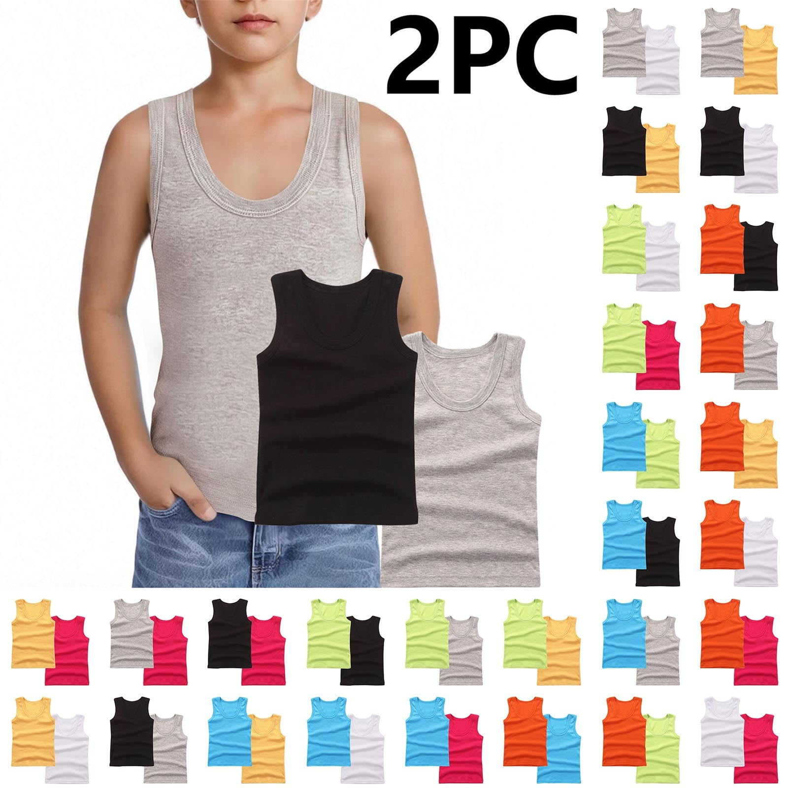 MKOSPLRT 2 Pack Girls Tank Tops 2-14 Years Scoop Neck Sleeveless Tanks ...